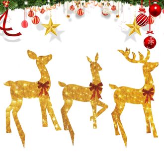 Generico Weihnachtsdekoration f&uuml;r den Au&szlig;enbereich, 3 St&uuml;ck, beleuchtet, aus Acryl, 2D, stehend, f&uuml;r Gartendekoration, f&uuml;r den Au&szlig;enbereich, f&uuml;r Winterpartys