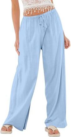Generic Pantalon L&eacute;ger Femme Fluide &Eacute;t&eacute; Grande Taille Pantalon D&Eacute;t&eacute; en Lin pour Femme De Plage Ample et Fluide avec Poches Large Linen Pants Women Vetement Et