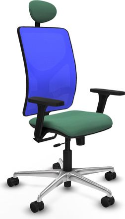 Piqueras y Crespo Schutzstuhl mit 3D-Armen, h&ouml;henverstellbarer Lendenwirbelst&uuml;tze und festem Kopfteil, ausgestattet mit Syncro/Traslack und Schneideschaum, Blau / Smara