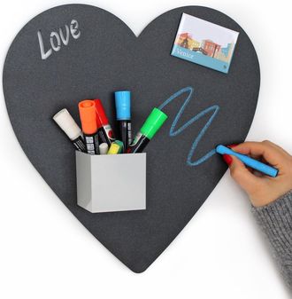 KalaMitica Magnettafel, Kreidetafel, magnetische Wandtafel aus Stahl - Beschreibbare Pinnwand für Magnete, Notizen und Dekoration - Herz, 33x33 cm, Schwarz Anthr