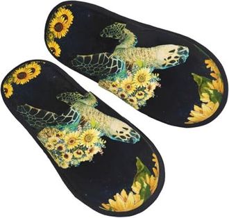 Generic Pantoufles En Coton Tortue Marine Et Tournesol R&eacute;utilisables Pantoufles En Feutre Unisexe Chaussons DInt&eacute;rieur Pour Invit&eacute; Automne H&ocirc;tel L