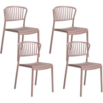 Beliani Lot de 4 Chaises de Salle &agrave; Manger Minimaliste en Plastique Int&eacute;rieur Ext&eacute;rieur Empilables Marron Gela