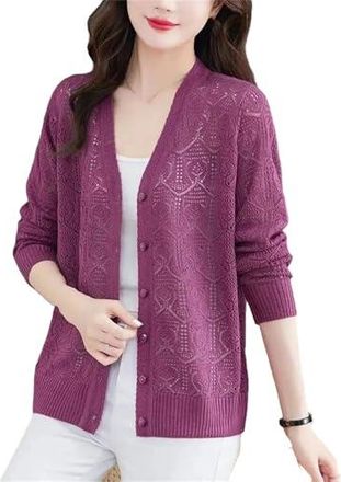 Generic Cardigan en tricot de soie pour femme - Style d&eacute;contract&eacute;, Violet, XXL