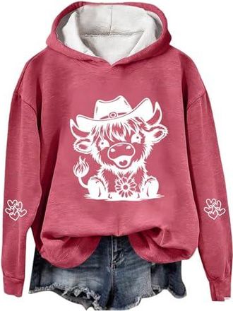 Generic Chandails de No&euml;l pour femmes - Grande taille - Pull ample d&eacute;contract&eacute; - Avec capuche - Pull de No&euml;l &agrave; capuche - Essentiels de vacances - Vache Highla