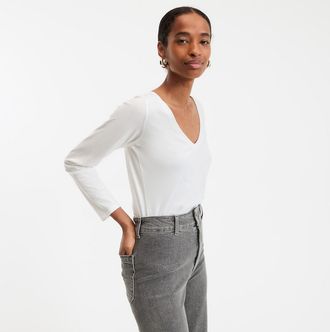 La Redoute Collections T-shirt En Coton Col V Manches Longues