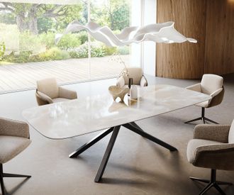 DELIFE Esstisch Edge Boot 270x120 cm Keramik Iris FMG Onice Grigio Kreuzgestell Rechteck Schwarz, Esstische