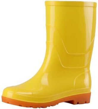 Generic Bottes de pluie jaunes en caoutchouc blanc pour femme - Bottes de pluie imperméables larges en caoutchouc de veau légères et antidérapantes - Bottes d