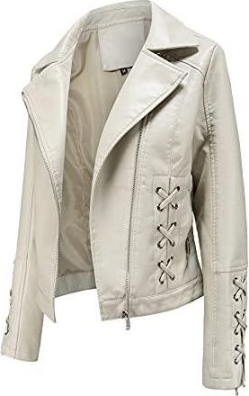 Generic Vestes pour femmes 2026 Manteau artificiel &agrave; revers fermeture &eacute;clair bandage court mode v&ecirc;tements dext&eacute;rieur motard moto veste mince, beige, XXL