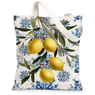 Generic Sacs fourre-tout en toile &agrave; motif floral dhiver, sacs d&eacute;picerie r&eacute;utilisables, vintage l&eacute;gers et lavables en toile pour, Jaune, 13x15 Inch
