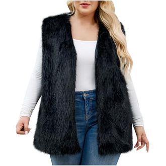 Generic Gilet en fausse fourrure pour femme - Cardigan sans manches ouvert sur le devant, gilets en fourrure moelleux, manteaux amples décontractés, gilet pel
