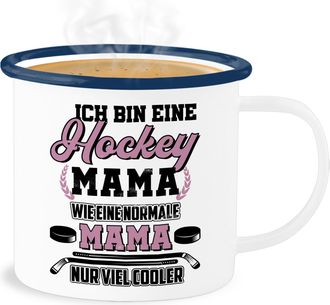 Shirtracer Emaille Becher Blechbecher - Tassen - Ich bin eine Hockey Mama - Wie eine normale Mama - Nur cooler - Schwarz - 300 ml - Wei&szlig; Blau - mum mom tasse m&uuml;t