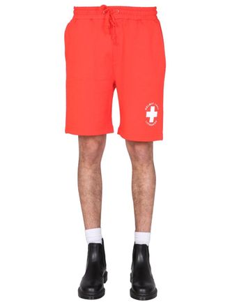 Helmut Lang Elastic Waist Cotton Bermuda Shorts - Red