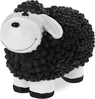 Relaxdays Gartenfigur Schaf, wetterfeste Dekofigur, Polyresin, HBT: 16 x 21 x 12,5 cm, Dekoschaf innen & außen, schwarz