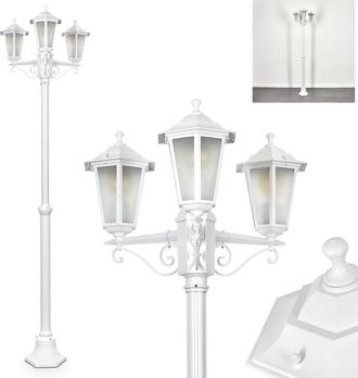 HOFSTEIN Au&szlig;enwegeleuchte Loria, Wegeleuchte aus Metall/Milchglas in Wei&szlig;, Kandelaber 3-flammig in antikem Look, H&ouml;he max. 200 cm, Gartenbeleuchtung IP44, 3 x 