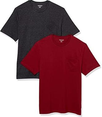Amazon Essentials T-shirt coupe droite à encolure ronde et manches courtes, avec poche Homme, Lot de 2, Bordeaux/Charbon Chiné, XXL