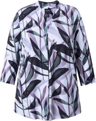 Ulla Popken T-Shirt Slinkyshirt Bl&auml;tter A-Linie Kelchkragen 3/4-Arm