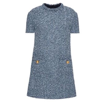 Valentino Marineblaues Tweed-Minikleid mit goldenen Kn&ouml;pfen - - Dresses - Damen - Blau - M