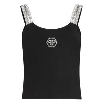 Philipp Plein Rib Tank Top Strass Hexagon - - Tops - Damen - Schwarzk - M