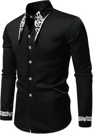 Generico Veste pour homme Slim Fit avec col Mao Costume vintage avec broderie Blazer &Eacute;l&eacute;gant Chemise classique avec boutons smoking V&ecirc;tements formels Manteau f