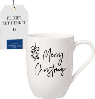 Villeroy & Boch Statement Tasse Merry Christmas Wei&szlig;, Sp&uuml;lmaschinenfest, Mikrowellensicher, Becher mit Henkel, Kaffeebecher Weihnachten, Kaffeetasse Weihnachten, Wint