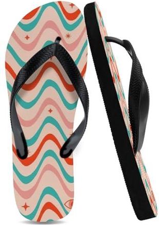 Generic Tongs unisexes pour homme, pantoufles de plage, sandales d&eacute;t&eacute; l&eacute;g&egrave;res pour femme, pantoufles de piscine, cadeaux de mariage, Rayures ondul&eacute;es color&eacute;es