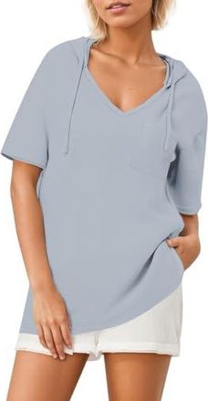 Generico Pull d&eacute;t&eacute; &agrave; manches longues pour femme avec capuche et col en V, A Bleu, M