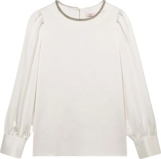 Oltre Femme, Blouses et Chemises, Blanc, Taille: 50 FR Blouse en satin avec d&eacute;tails bijoux