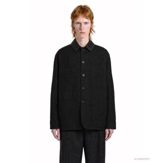 Comme Des Gar&ccedil;ons Leather Collar Wool Chore Jacket