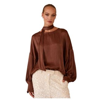 Souvenir Femme, Blouses et Chemises, Brun, Taille: 38 FR Blouse en tissu brillant