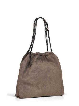 Stella McCartney Womens Shoulder Bag Falabella Drawstring Dark Taupe Brown Polyamide Handbags Hand