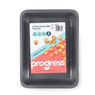 PROGRESS Progress 3-teiliges Backblech- & Br&auml;terset - Antihaftbeschichtung, Stapelbare 34,7cm Ofenbleche, Sp&uuml;lmaschinenfest, Hergestellt in Gro&szlig;britannien, Lan