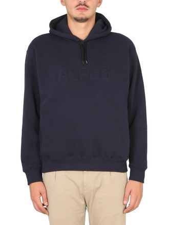 Aspesi Logo Drawstring Hood Sweatshirt - Blue