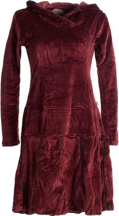 vishes Alternative Bekleidung - Samt Minikleid mit Kapuze Cape Kleid dunkelrot 38-40