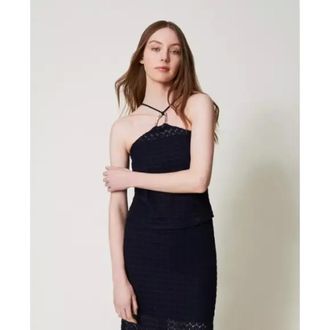 Twinset Femme, Tops, Bleu, Taille: 36 FR Top Tricot avec Anneau