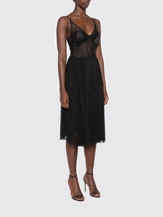 Elisabetta Franchi Robe nuisette midi en dentelle avec col en V et fines bretelles
