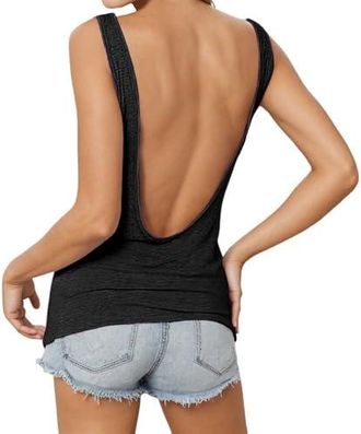 Generic T-Shirt &agrave; Manches Courtes Gilet Dos Nu Sexy et &eacute;lastique pour Femme avec d&eacute;collet&eacute; en V Profond