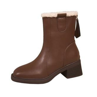 Generic Bottines dhiver chaudes pour femme - Couleur unie - &Eacute;l&eacute;gantes - Talon bas et &eacute;pais - Doublure en polaire - Fermeture &eacute;clair dans le dos - &Eacute;l&eacute;gantes et