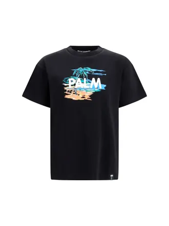 Palm Angels Mens T-Shirt Palm Island Black-Multicolour Cotton T-Shirts Black/multicolour And Polos