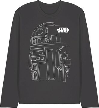 Star Wars R2D2 Outline Unisex Long Sleeve T Shirt, Charcoal, XX-Large
