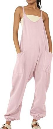 Generic Salopette d&eacute;contract&eacute;e sans manches pour femme avec bretelles spaghetti extensible pour femme - Combinaison &agrave; jambe large - Combinaison pour femme - T
