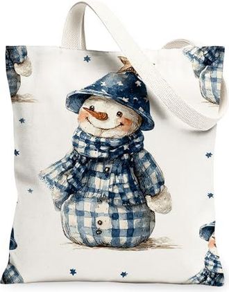 Generic Sac fourre-tout en toile motif bonhomme de neige r&eacute;utilisable, mignon, l&eacute;ger et lavable, pour salle de sport, voyage, pique-nique, 33 x 38,1 cm