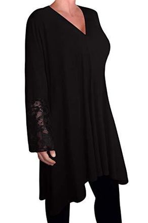 Eye Catch Aux Femmes en Vrac Longue Robe Tunique Dentelle Hauts Chemise Dames Grande Taille Noir Taille 46