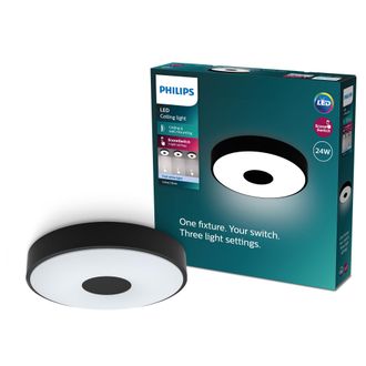 Philips Coiner SceneSwitch LED Deckenleuchte, rund, 24 W, 2800 Lumen, 4000 K, Schwarz, IP20, k&uuml;hlwei&szlig;es Licht, 3 Lichteinstellungen
