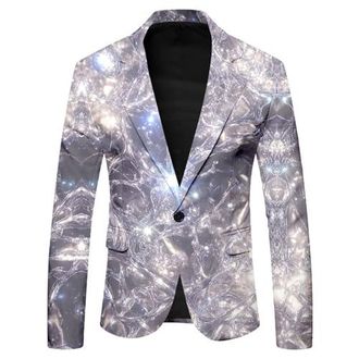 Generic Veste pour homme - Aspect &agrave; paillettes imprim&eacute; - Effet scintillant - Veste de costume pour carnaval, f&ecirc;te - Coupe ajust&eacute;e - Blazer pour spectacle - Co