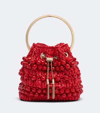 Jimmy Choo London Sac seau Bon Bon en raphia &agrave; perles