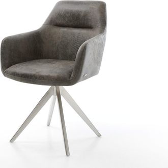 DELIFE Esszimmerstuhl Pejo-Flex Mikrofaser Grau Antik Kreuzgestell kantig Edelstahl Taschenfederkern, Esszimmerstühle