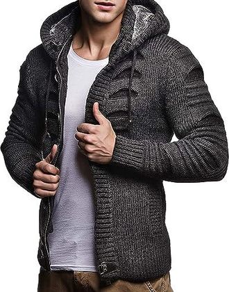 Generic Cardigan en tricot &agrave; capuche pour homme - &Eacute;l&eacute;gante veste de loisirs - Coupe ajust&eacute;e n3