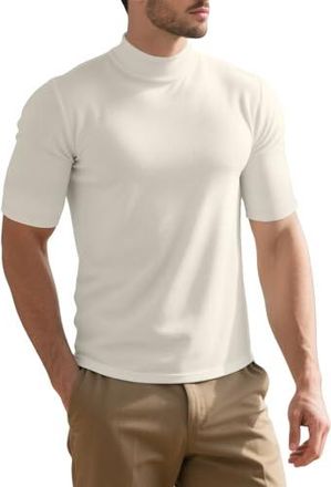 Generic T-shirt extensible d&eacute;contract&eacute; &agrave; col roul&eacute; pour homme, uni, polyvalent, confortable, respirant, coupe ajust&eacute;e, basique &agrave; manches courtes, pour lext&eacute;ri