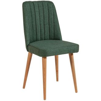 Les Tendances Chaise de salle &agrave; manger tissu vert fonc&eacute; et bois naturel Akira