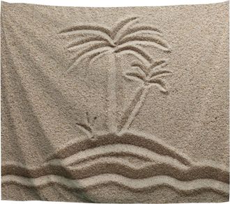 A.Monamour Wandteppiche Wanddekor Tuch Die Insel Mit Palmen Im Meeres Muster Auf Sand Gezeichnet Bild Stoff Wandtuch Wandbehang Wandkunst Wandbilder f&uuml;r Schlafzi